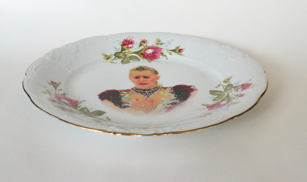 Crying Tonya Harding vintage up cycled plate ~ 1990s ~ Funny Christmas ...