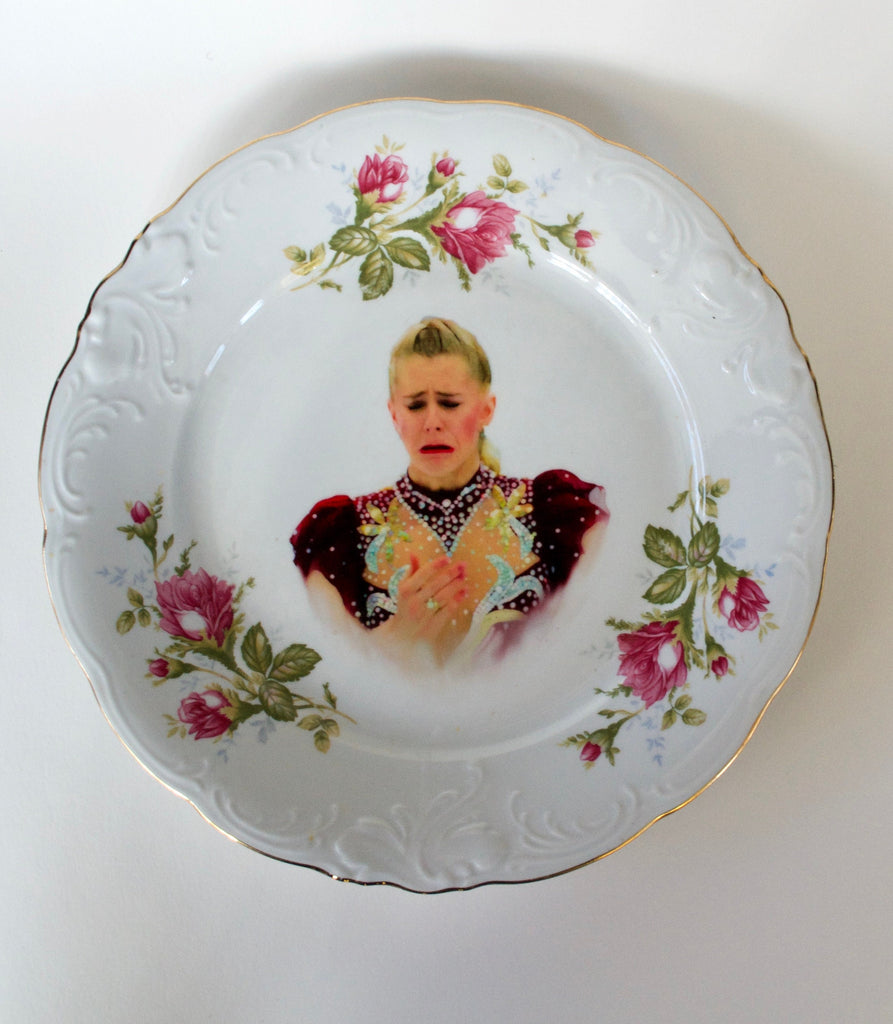 Crying Tonya Harding vintage up cycled plate ~ 1990s ~ Funny Christmas ...