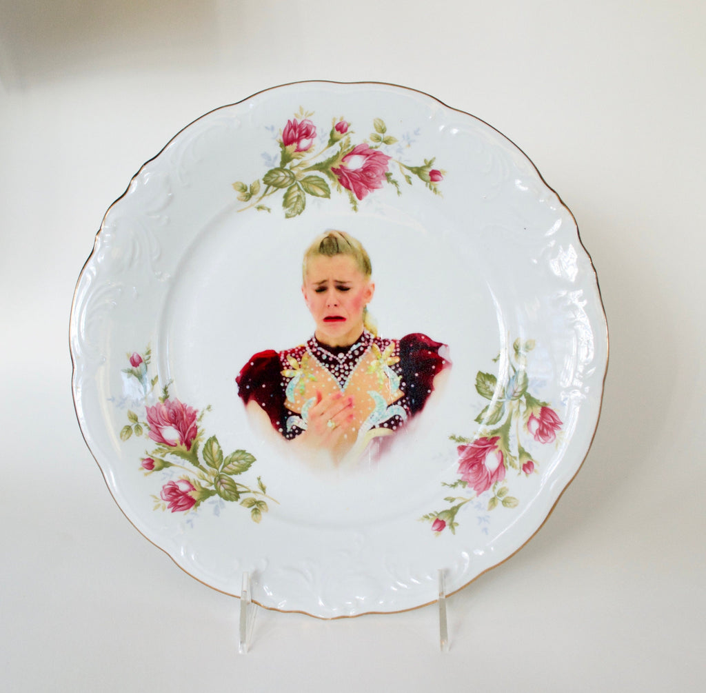 Crying Tonya Harding vintage up cycled plate ~ 1990s ~ Funny Christmas ...